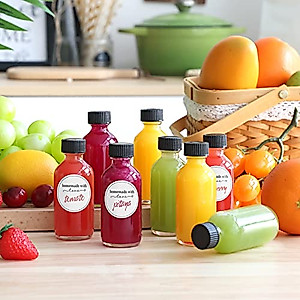 CUCUMI Shot Bottles with Caps, 14pcs 2oz Small Clear Glass Juice Bottles with Lids for Juice, Potion, Ginger, Diy Essential Oils, Whiskey, with Funnels, Perfumes