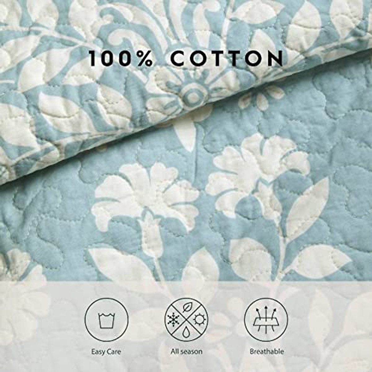 Laura Ashley - Rowland Collection - Quilt Set - 100% Cotton, Reversible, All Season Bedding with Matching Shams, Pre-Washed for Added Comfort, King, Blue