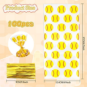 Softball Goodie Bags, 100 PCS Softball Snack Bags, Baseball Goodie Bags Softball Cellophane Bags Gift Treat Goody Cookie Snack Bags for Team Party Bags Favor Bulk Softball Theme Birthday Decoration