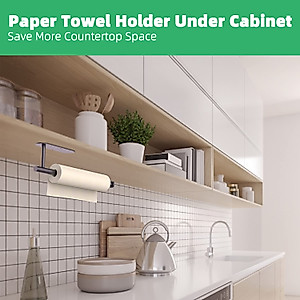 Under Cabinet Paper Towel Holder, Adhesive Paper Towel Holder,AMPURSQ Under Cabinet Paper Towels Holder for Kitchen, Farmhouse,RV, and Bathroom,Brushed Nickle Wall Mount Paper Towel Roll Holder(Black)