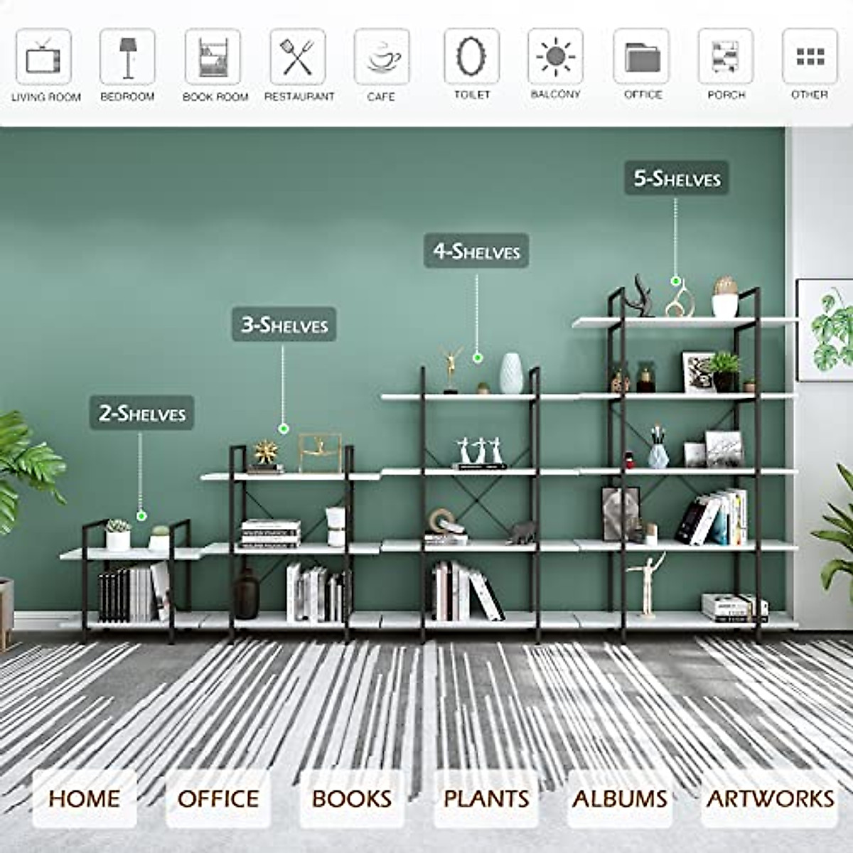 IOTXY 3-Tier Open Shelf Bookcase - Modern Freestanding Wooden Display Stand Unit with Metal Frame for Home and Office, Bookshelf, Black White