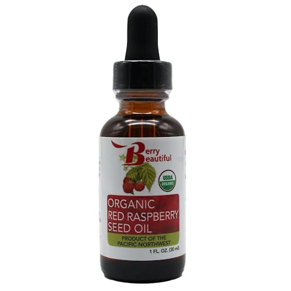 Berry Beautiful Certified Organic Red Raspberry Seed Oil - Cold-pressed from US grown raspberries (1 fl oz)