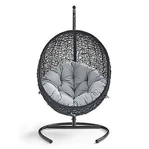 Modway EEI-739-GRY-SET Encase Wicker Rattan Outdoor Patio Porch Lounge Egg, Swing Chair with Stand, Gray