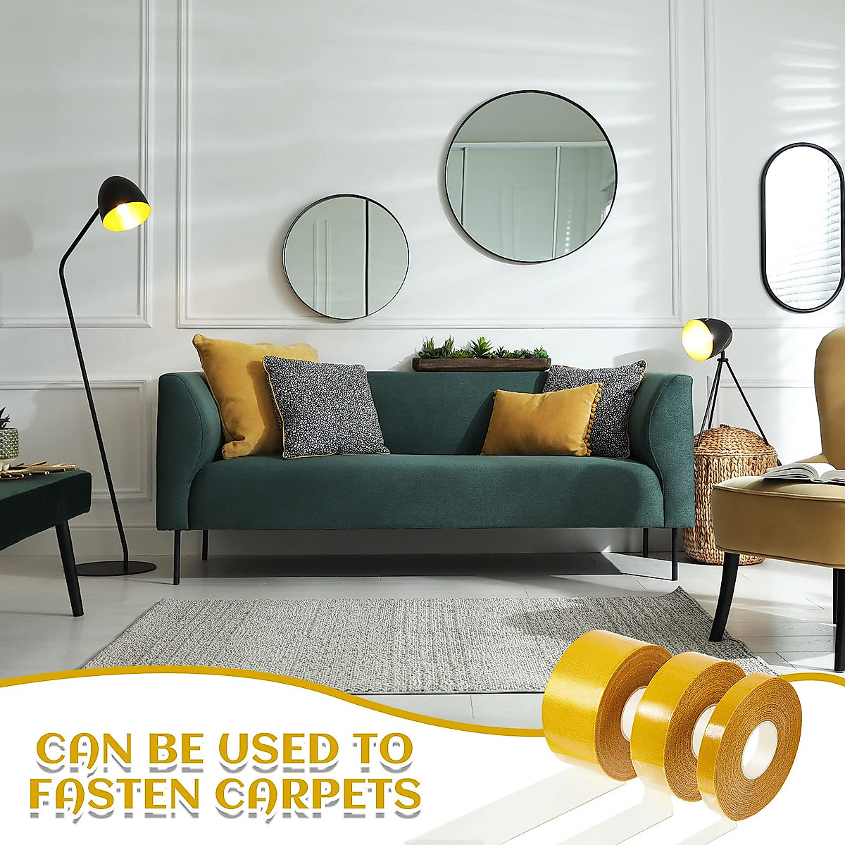 3 Rolls Double Sided Tape Heavy Duty, 0.59/1.18/2 Inch x 66 ft (20m) Clear Fiberglass Mesh Strong Wall Adhesive Tape, Removable Sticky Waterproof Two Sided Mounting Tape for Carpet, Wall, Craft