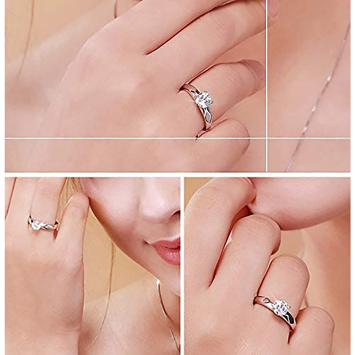 Sunamy Fashion Couple Rings for Him and Her Set,Adjustable S925 Silver CZ, Matching Promise Ring Engagement Ring Wedding Ring Anniversary Ring