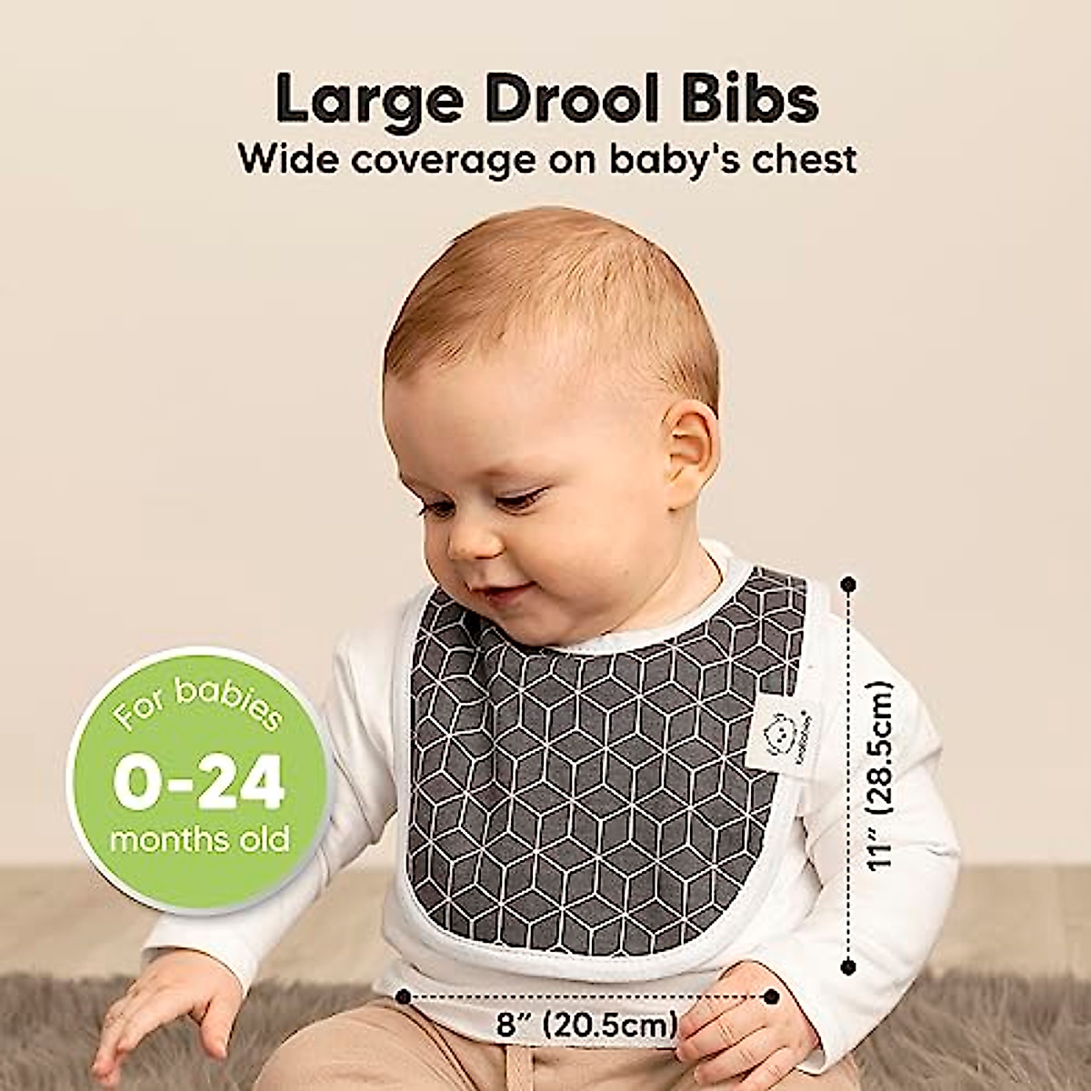 8-Pack Organic Baby Bibs for Girls & Boys - Teething Baby Bibs for Boy, Girl - Newborn Bibs for Baby Girl, Boy (Grayscale)