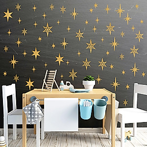 Gold Star Wall Decals Metallic Vinyl Star Wall Stickers Gold Sticker Wall Decor Sparkle Starburst Wall Decals Peel and Stick Retro Star Wall Stickers for Bedroom Living Room Decor
