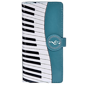 Shag Wear Women's Vegan Leather Slim Trendy Clutch Wallet with 11 Credit Card Slots, Clear ID Window and Zipper Coin Pocket, Piano Symphony Teal