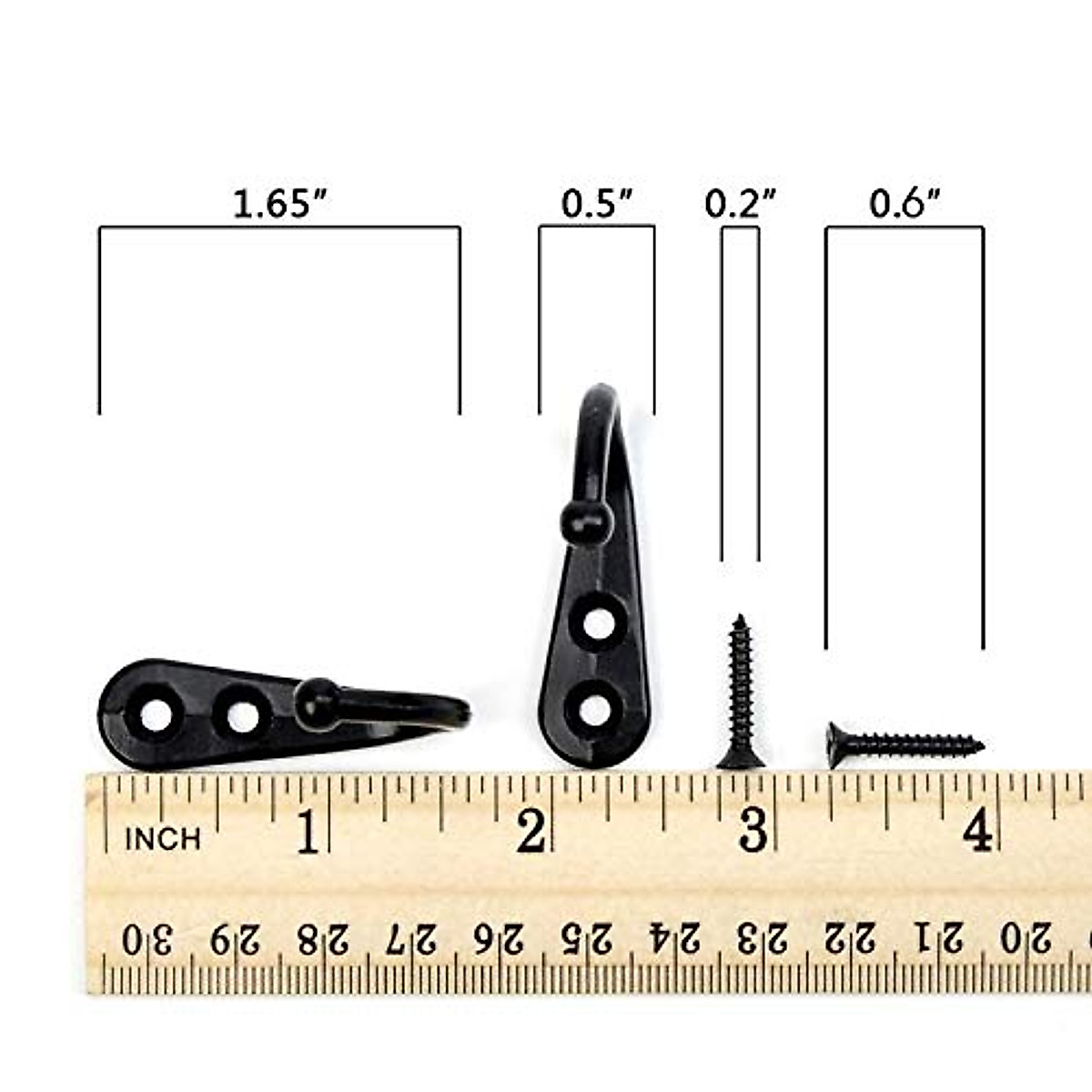 36 Pieces Coat Hooks Wall Mounted Robe Hook Single Coat Hanger No Scratch and 72Pieces Screws Black (Black)