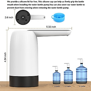 5 Gallon Jug Portable Water Dispenser Water Bottle Pump 5 Gallon Water Dispenser USB Charging Water Bottle Pump Electric Water Dispenser Water Bottle Switch (White)