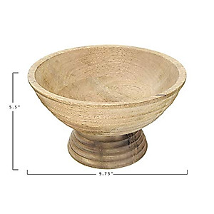 Creative Co-Op DF2440 Ridged Mango Wood Footed Bowl, Brown, 5 quarts