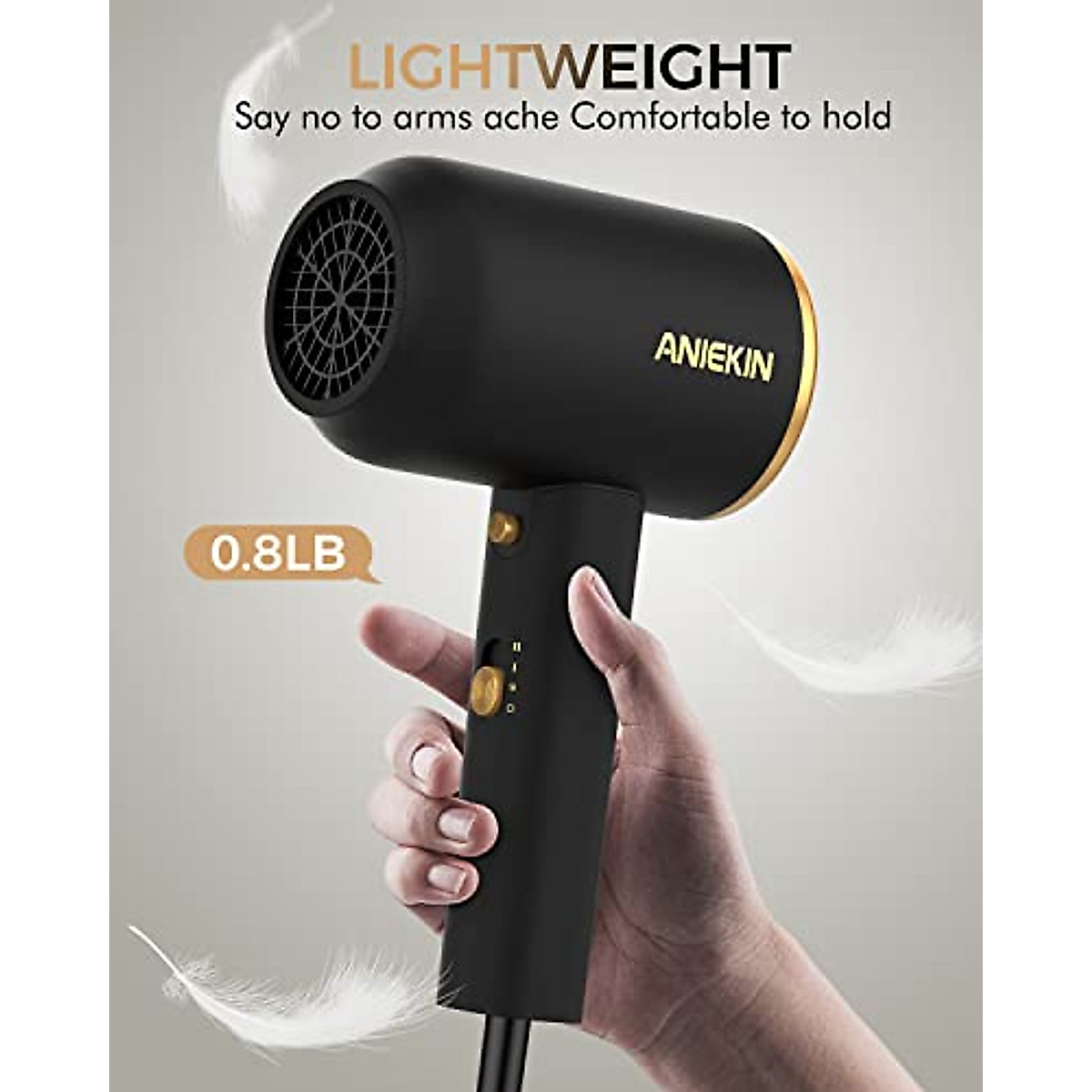 ANIEKIN Hair Blow Dryer 1875W with Diffuser, Travel Ionic Hair Dryer, Constant Temperature Hair Care Without Damaging Hair, Black