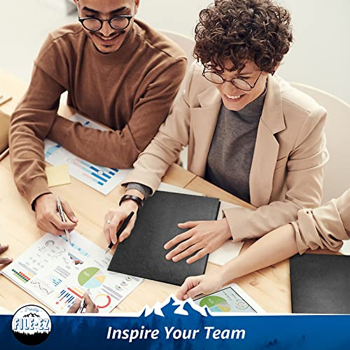 FILE-EZ Two-Pocket Folders, Black, 25-Pack, Textured Paper, Letter Size (EZ-32505)