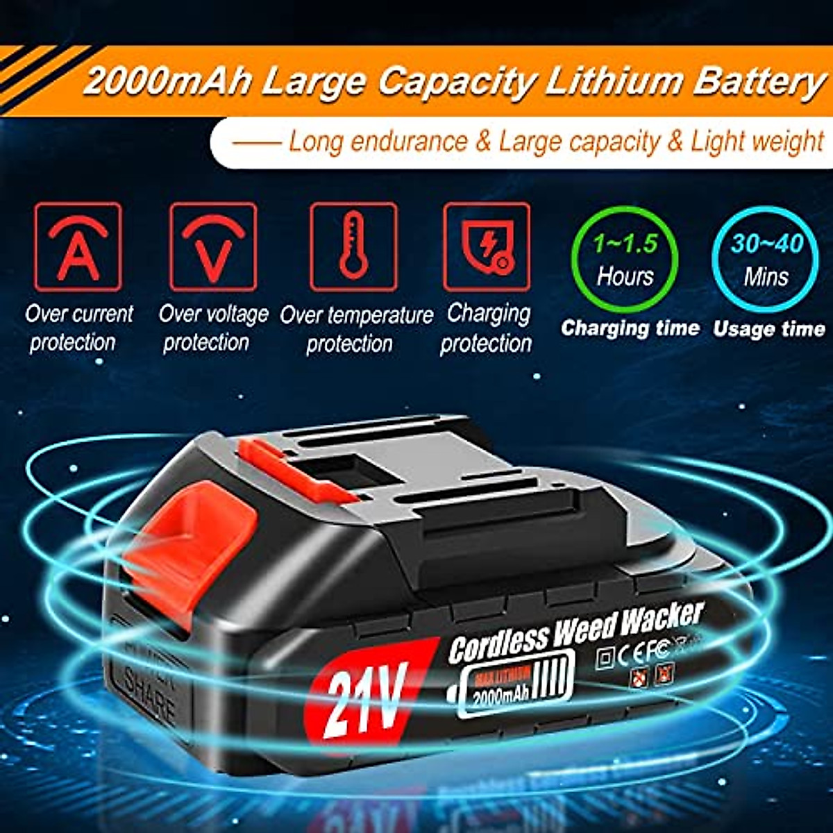 Cordless Weed Eater Battery Powered Weed Wacker 21V Electric Grass Trimmer Edger Lawn Tool, 2Pcs 2.0Ah Battery Operated Weed Trimmer Brush Cutter, Lightweight Wheeled No String Trimmer for Garden&Yard