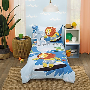Everything Kids Little Dude Adventure Blue & White Shark with Surfboard Decorative Pillow, Blue, Orange, White (8767721P)