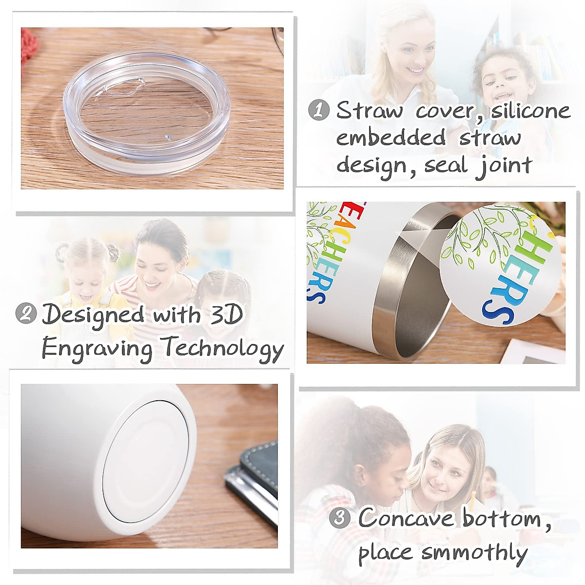 Teacher Gifts Teacher Tumbler Bulk 12oz Stainless Steel Teacher Wine Glass with Lids and Straws Teacher Appreciation, Birthday Gifts for Daycare, Kindergarten Teacher (White, 6 Pack)