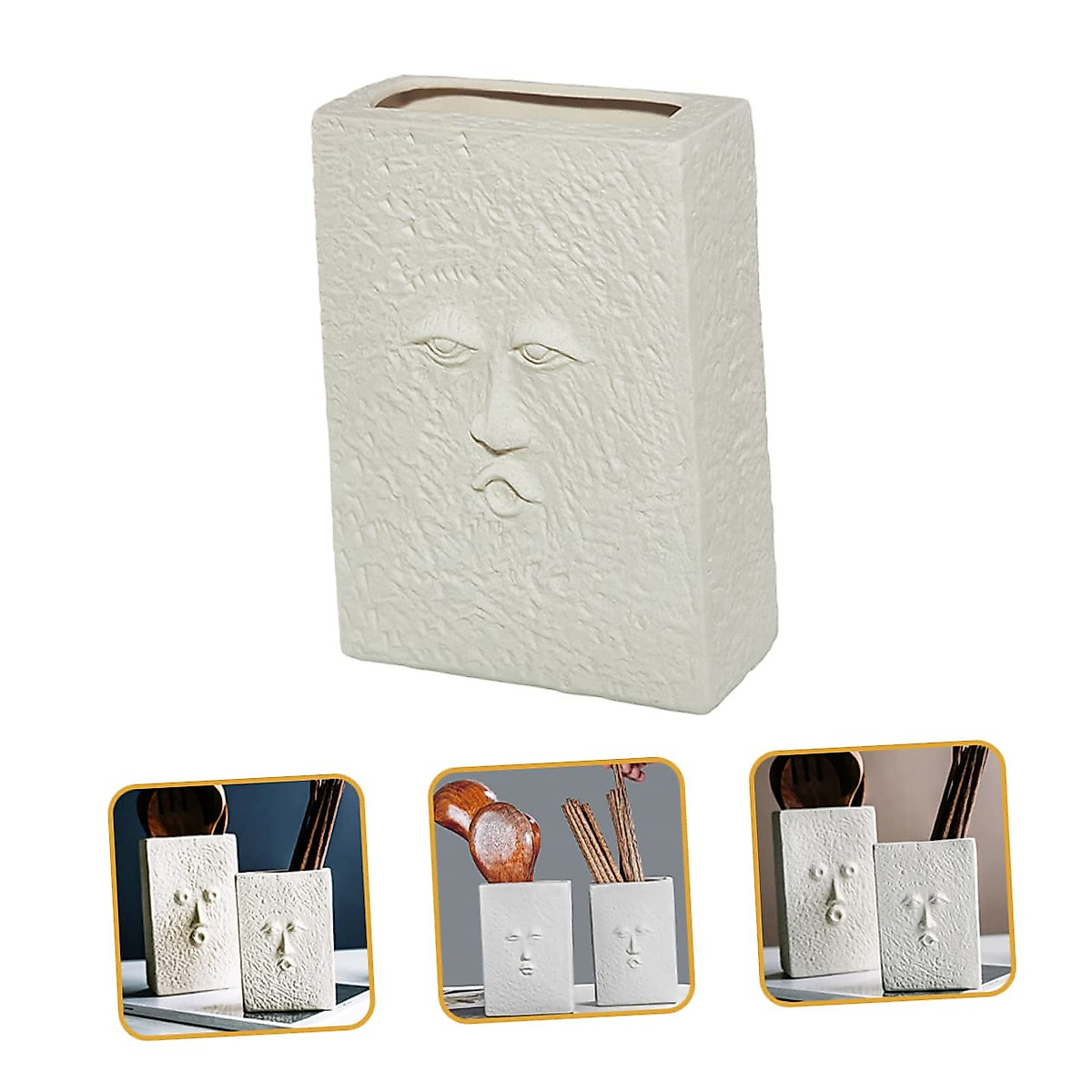 Levemolo 4pcs Face Chopstick Holder 1 Gallon Glass Jar with Lid Silverware Pickle Jar with Strainer Flip Cutlery Flatware Holder Ceramic Utensil Container Ceramics Spoon Rest White