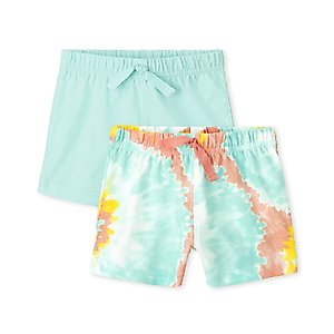 The Children's Place 2 Pack Baby Girls Shorts 2-Pack, Blue/Tie Dye, 9-12 Months