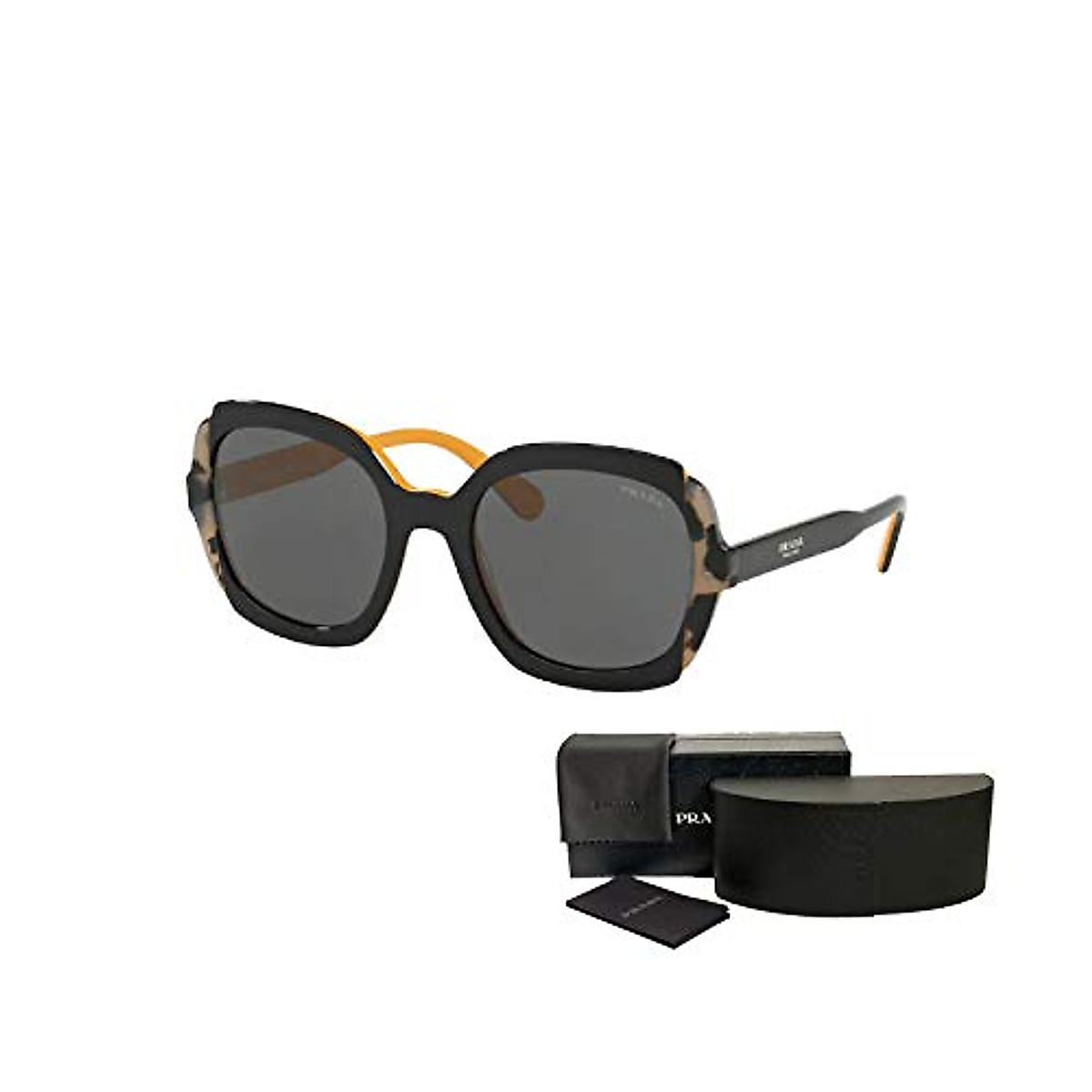 Prada PR16US HERITAGE Square CCO1A1 54M Top Black Yellow/Grey Havana/Grey Sunglasses For Women + BUNDLE with Designer iWear Eyewear Kit