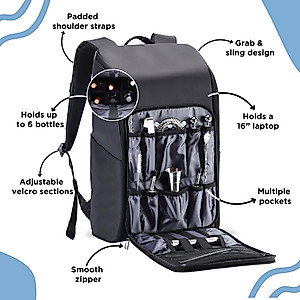 TEAVAS Large Bartender Bag- 16 Inch Portable Bar Bag Backpack, Travel Laptop Backpack, Portable Bartending Kit, Bartender Travel Bag for Carrying Accessories (BAG ONLY)