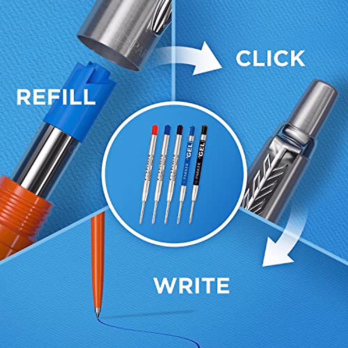 Parker Jotter Ballpoint Pen, Stainless Steel with Chrome Trim, Medium Point, Blue Ink, Gift Box