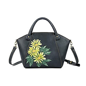 LHLLHL Handbags Floral Tote Bags Ladies Shopping Messenger Bags Ladies Vintage Shoulder Bags (Color : Black, Size : 24 (P)*24 (T)*14 (L) cm)