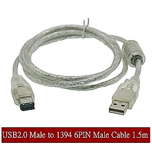 1pcs 1.5M Firewire IEEE 1394 6 Pin Male to USB 2.0 Male Adaptor Convertor Cable Cord