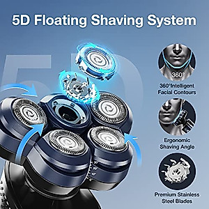 Electric Razor for Men, Rechargeable IPX7 Waterproof, 5D Portable Magnetic Shaver with Charging Stand, Cordless Men's Electric Shaver Wet & Dry Use