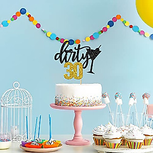 WeBenison Dirty 30 Cake Topper 30th Birthday Cake Supplies Boy or Girl Dirty Thirty Birthday Party Decorations Black Gold Glitter