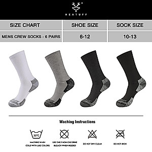 Heatuff Mens Crew Socks Moisture Wicking Max Cushion Athletic Work Socks for men (6 Pairs)
