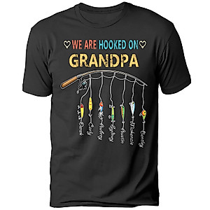 Personalized Dad Grandpa Fishing T Shirts, Shirt with Grandkids Name, Custom Father's Day Gift for Men Pawpaw Papa Tee Hoodie Sweatshirt Tank Top on Birthday up to 25 Kids, X-Large