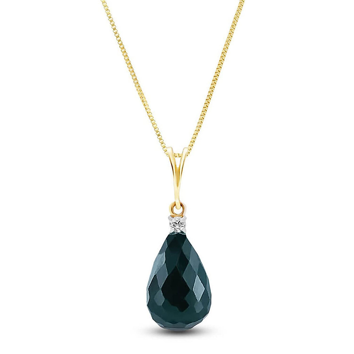 Galaxy Gold GG 14k Solid Gold 18" Necklace with briolette Emerald COLOUR GREEN SAPPHIRE Pendant