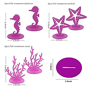 6 Pcs Purple Mermaid Birthday Decorations Felt Table Centerpiece,Under The Sea Party Decorations Supplies for Ocean Theme