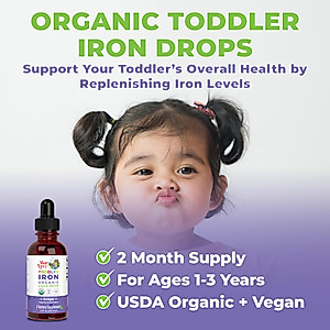 MaryRuth Organics Iron Supplement for Toddlers | Liquid Iron Supplement for Children Ages 1-3 | Iron Supplement for Iron Deficiency | Ferrochel | Sugar Free | Vegan | Non-GMO | Gluten Free | 2 Fl Oz