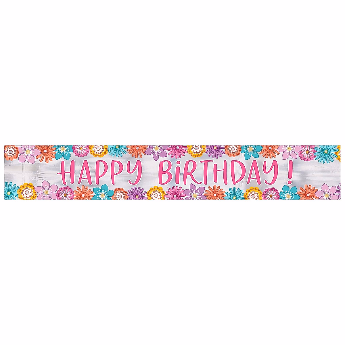 Pretty Petals Happy Birthday Multicolor Foil Banner - 12' (Pack Of 1) - Elegant & Vibrant Party Decoration