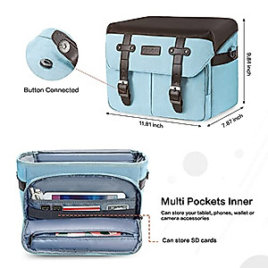 MOSISO Camera Case Crossbody Shoulder Messenger Bag, DSLR/SLR/Mirrorless Photography Vintage PU Leather Flap Gadget Bag with Rain Cover Compatible with Canon/Nikon/Sony Camera and Lens, Air Blue