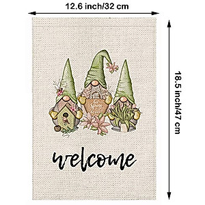 Spring Welcome Gnomes Garden Flag Burlap Summer Outdoor Decorations Double Sided Vertical Farmhouse Flags Yard Decor 12.5 x 18 Inch