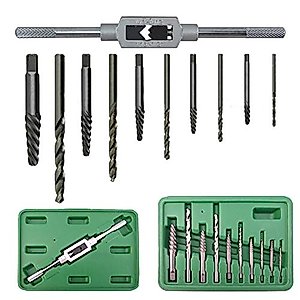Loboo Idea 11 Pieces Damaged Screw Extractor Set, Remove Broken Head Screw & Bolt Screw Extractor Drill Bit Set, Adjustable Tap Die Wrench Stud Remover Screw Extractor Set (11 Pieces Screw Extractor)