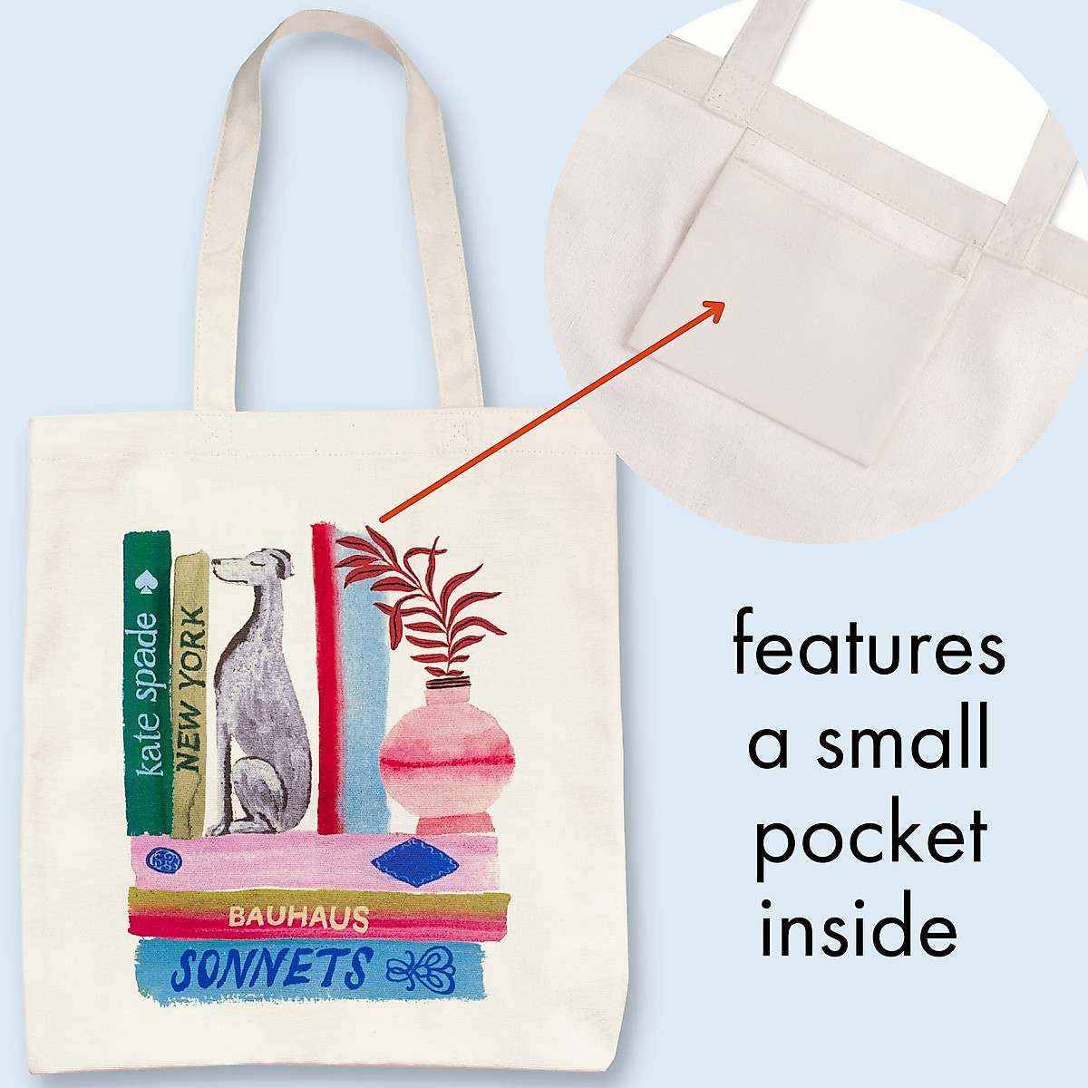 kate spade new york Canvas Tote Bag for Women, Cute Tote Bag for Teacher, Canvas Beach Bag, Book Tote with Pocket, Bookshelf