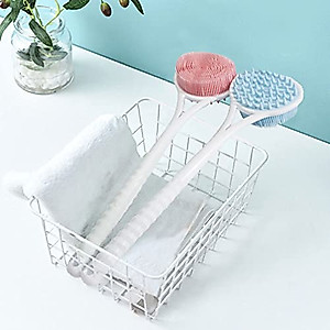 Healifty Bath Scrub Brush Exfoliating Shower Brush Bath Body Brush Handled Back Scrubber Dual-sided Silicone Soft Bath Brush for Wet or Dry Brushing Deep Cleansing and Massage Sky-blue