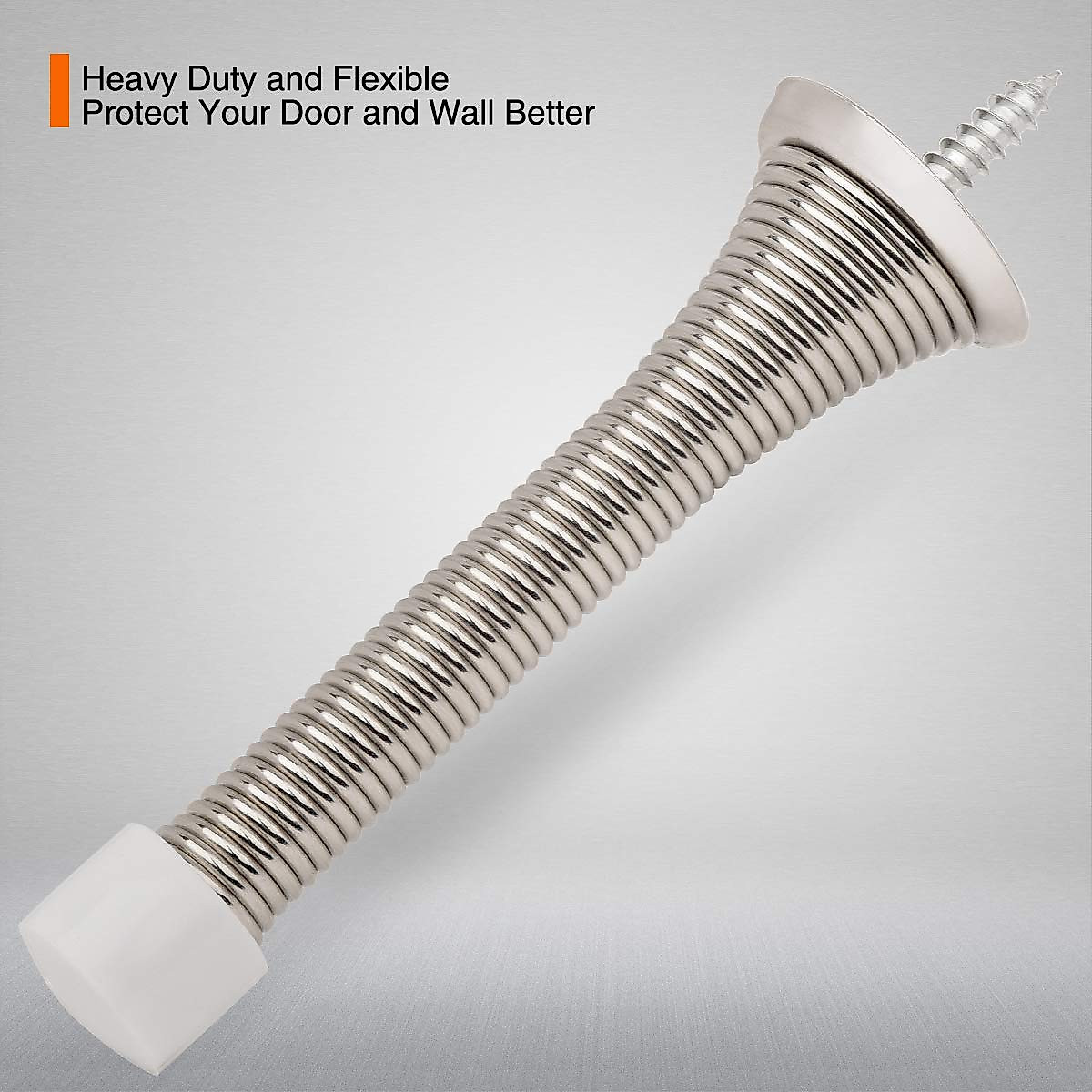 KOVOSCH 2 Pack Spring Door Stopper Brushed Satin Nickel- 3-1/4" Flexible Spring Door Stops with White Rubber Bumper Tips