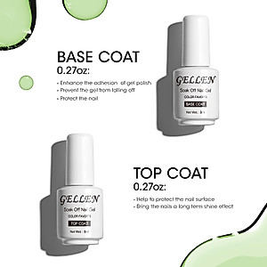Gellen Gel Top and Base Coat, 2pcs Clear Gel Nail Polish Set, 8ml No Wipe Gel Top Coat Nail Polish, Long lasting Base Coat Gel Manicure, Soak Off LED Nail Lamp Base Top Coat for Nail Salon, Nail Art