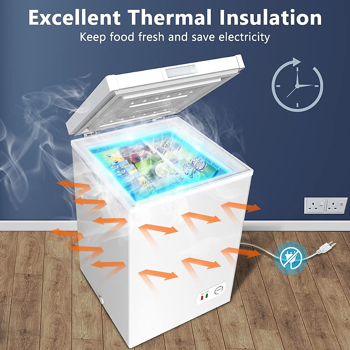 LifePlus Chest Freezer, 3.8 Cubic Feet Small Deep Freezer w/Removable Basket & Wheels, Super Quiet & Energy Saving, Top Open Loading Compact Box Freezer For Meat Breast Milk, Mini