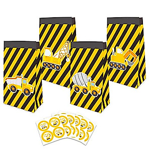 24 Pack Construction Party Bags with Thank You Stickers Construction Theme Party Supplies Candy Treat Bags Gift Bags for Construction Party Kids Boys Themed Party Supplies Decoration