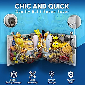 Stuffed Animal Storage Ideas, Stuffy Storage, Stuffed Animal net or Hammock, Kids Wall Corner Stuffed Animals Toy Hammock , Holder, Bear Organizer, Basket, Stuff, Zoo, Hardware Included (White)