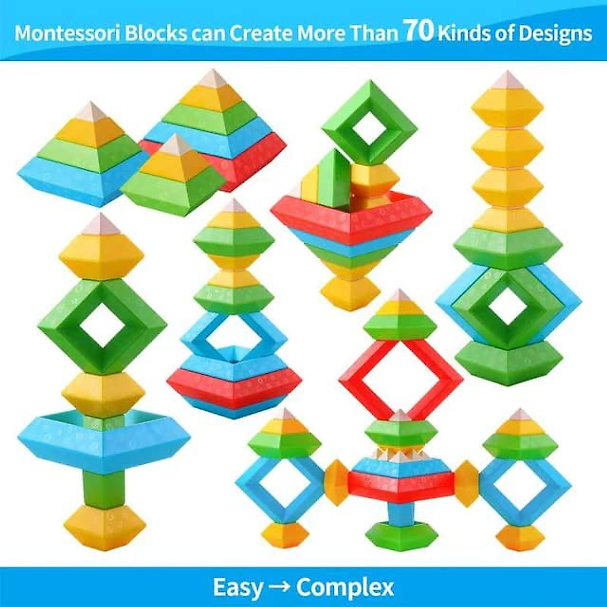 Giroayus Pyramids Stacking Blocks, Building Blocks Stacking Educational Toys, Building Blocks, Toddlers Preschool Learning Activities, Montessori Toys for 1 2 3 4 5 Year Old. (60 pcs)