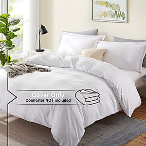 Nestl Double Brushed White Duvet Cover Queen Size 3 Piece Soft Queen Duvet Cover Set + Queen Sheets Set White 4 Piece Bed Sheets for Queen Size Bed