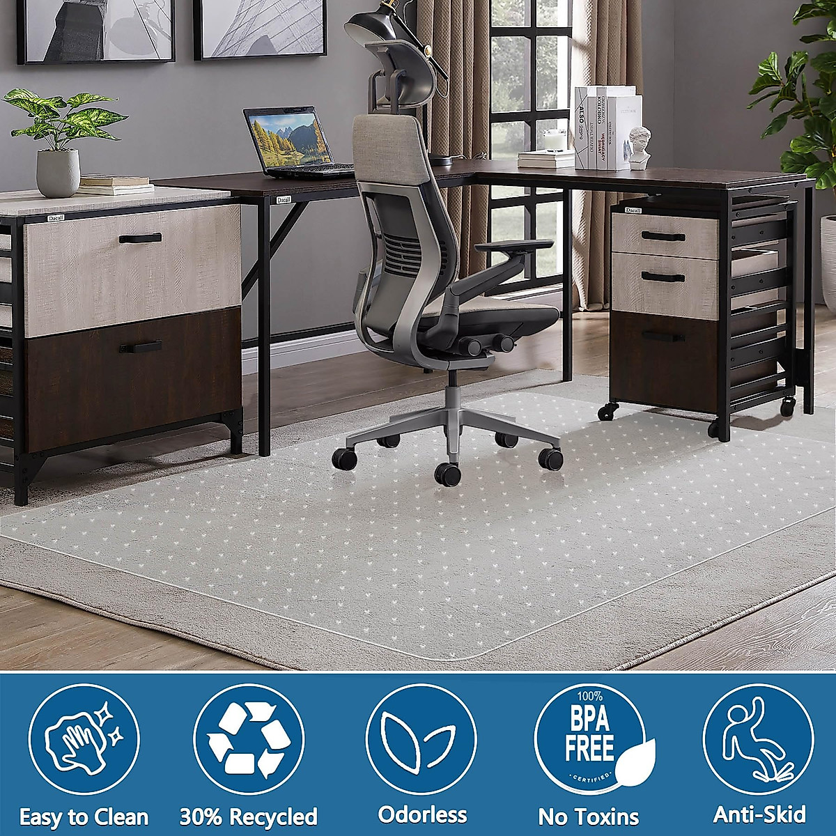 Large Office Carpet Chair Mat, 48” x 60” Desk Chair Mat for Low Pile Carpeted Floors, Easy Glide Floor Protector for Rolling Chair, Plastic Mat for Home, Office (Rectangle)