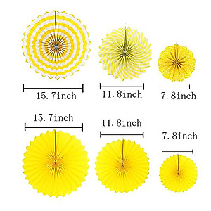 Yellow Birthday Party Decoration - 6 Hanging Fans & Birthday Banner & Decorative Circle Dot Garland & 12 Paper Tassels for Birthday Party, Baby Shower, Wedding etc.