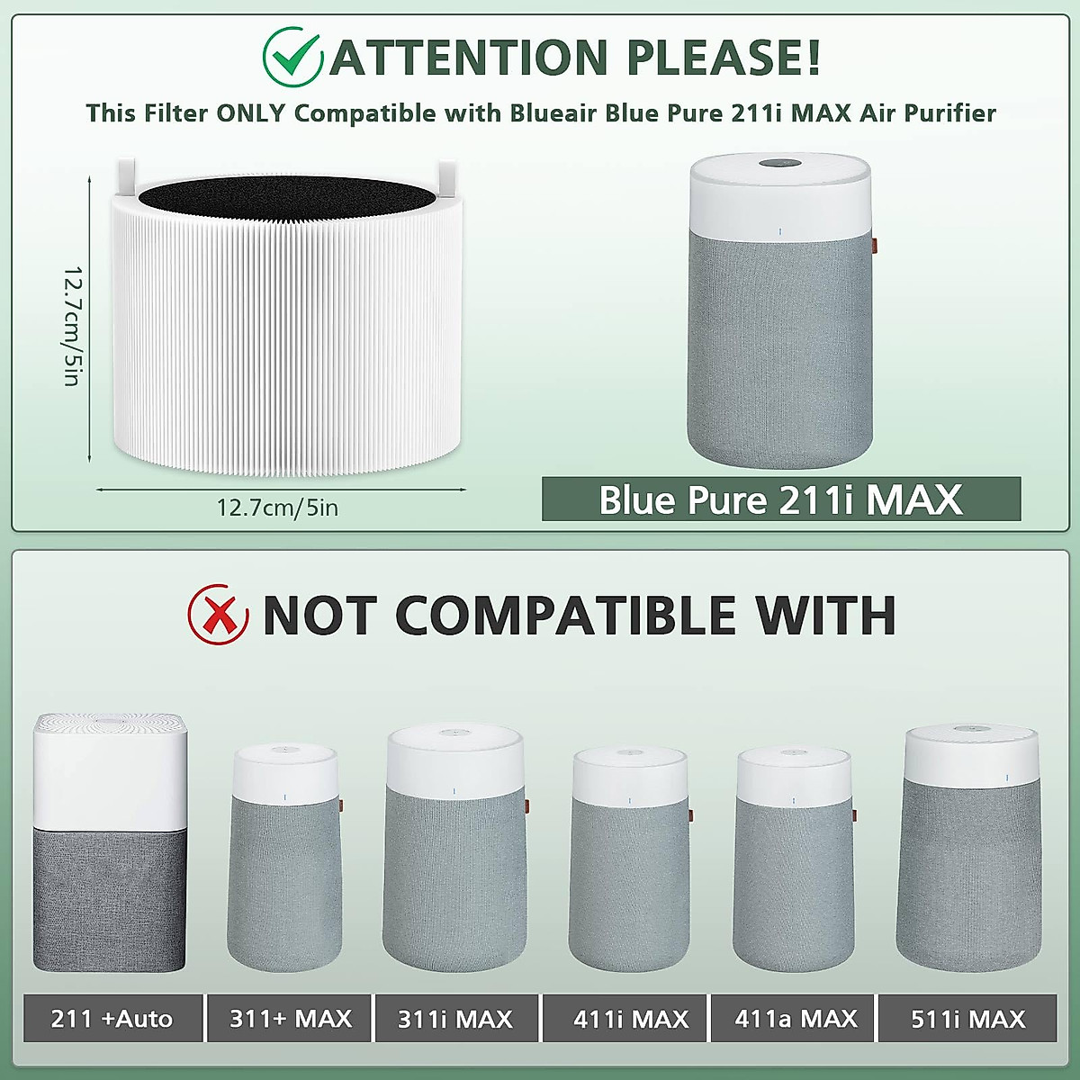 2 Pack 211i Max Replacement Fil-ter Compatible with BLUEAIR Blue Pure 211i Max Air Pur-ifier, Ture H13 HEPA & Activated Carbon Replacement Fi-lter, Compared part #F2MAX